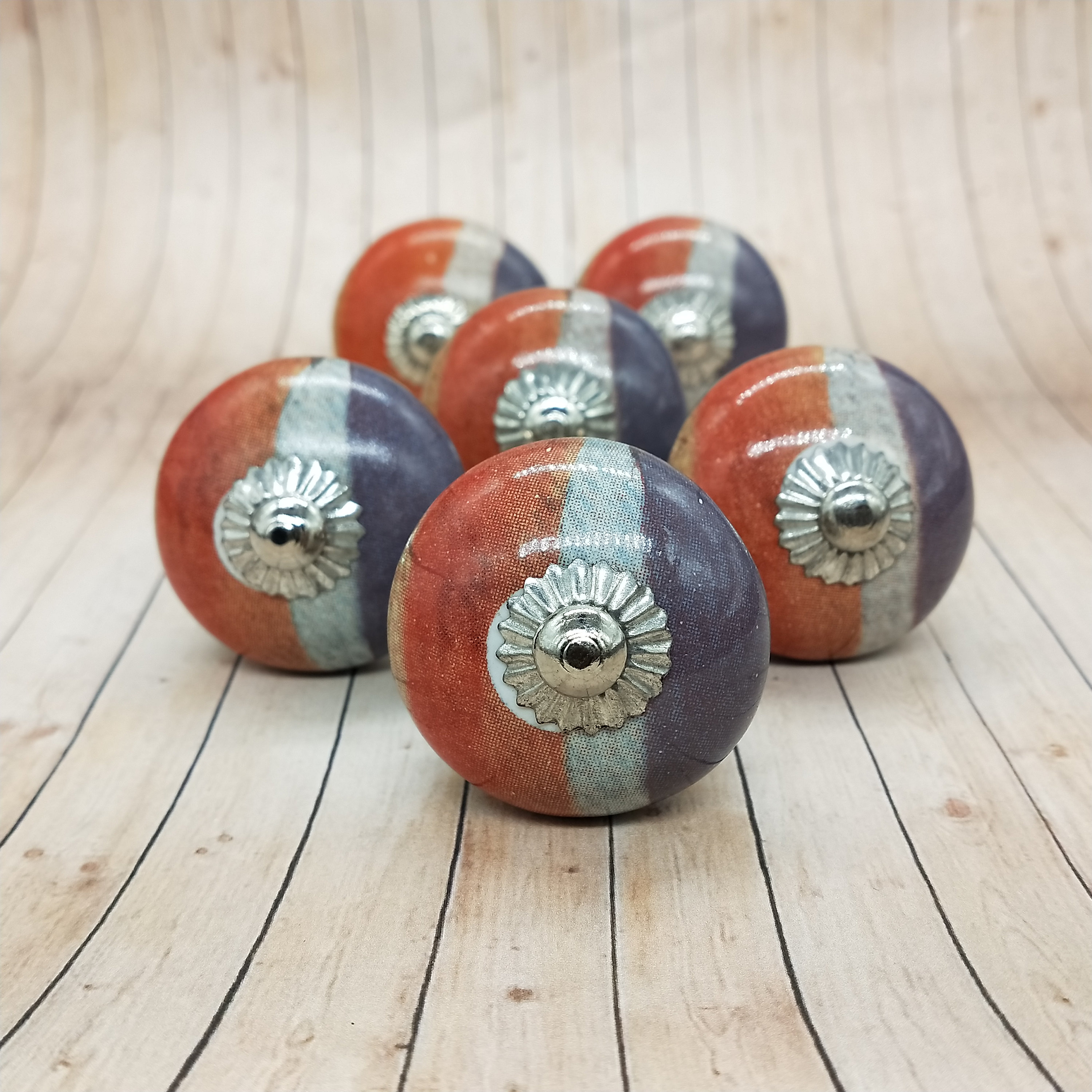 Multi Colored Round Shape Hand Painted Ceramic Knobs / Knob King Made ...