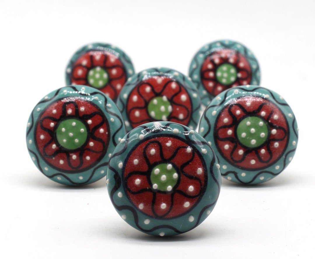 Brilliantly Hand Painted Ceramic Knobs / Ceramic Drawer Pulls / Cabinet ...
