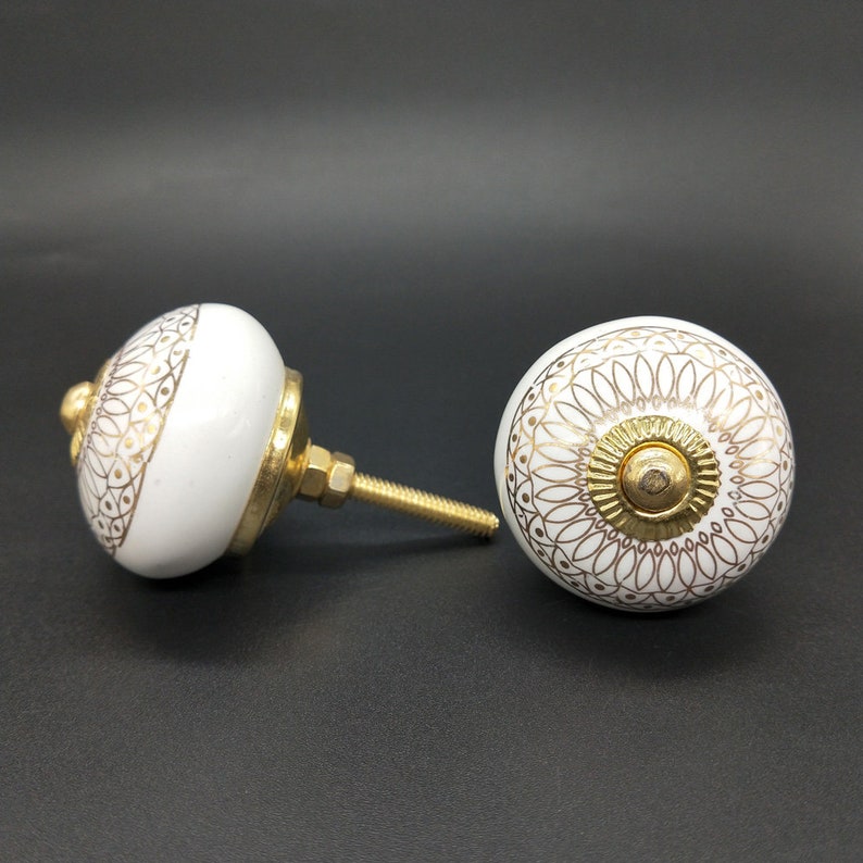 Premium Quality White and Golden Round Shape Ceramic Knobs for | Etsy