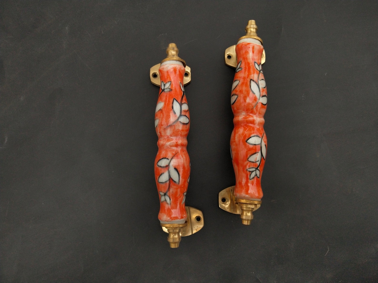 Set of 2 Ceramic Cabinet Handles With Brass Accessories 7 - Etsy