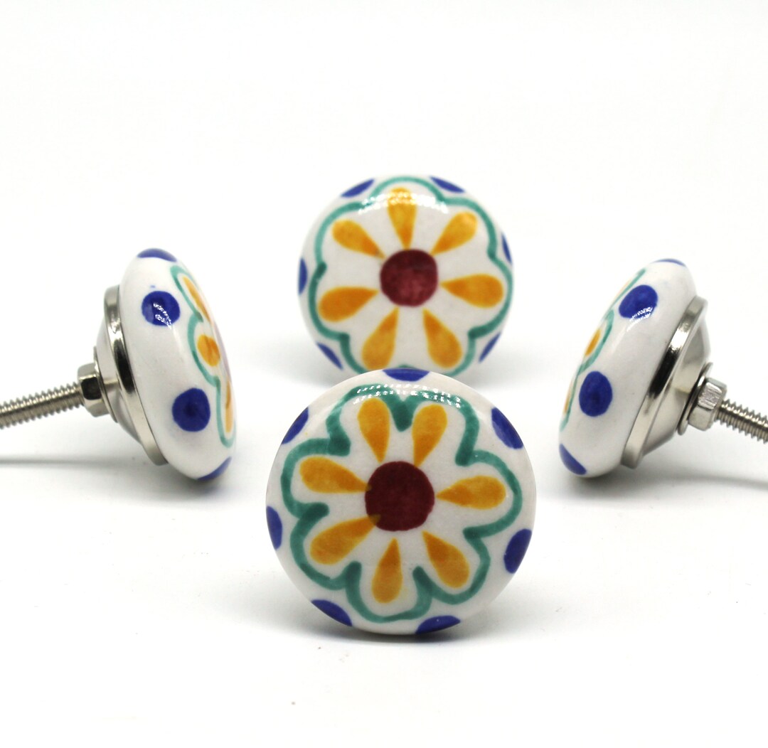 Flat Round Shape Hand Painted Ceramic Knob, Hand Painted Ceramic Knob ...