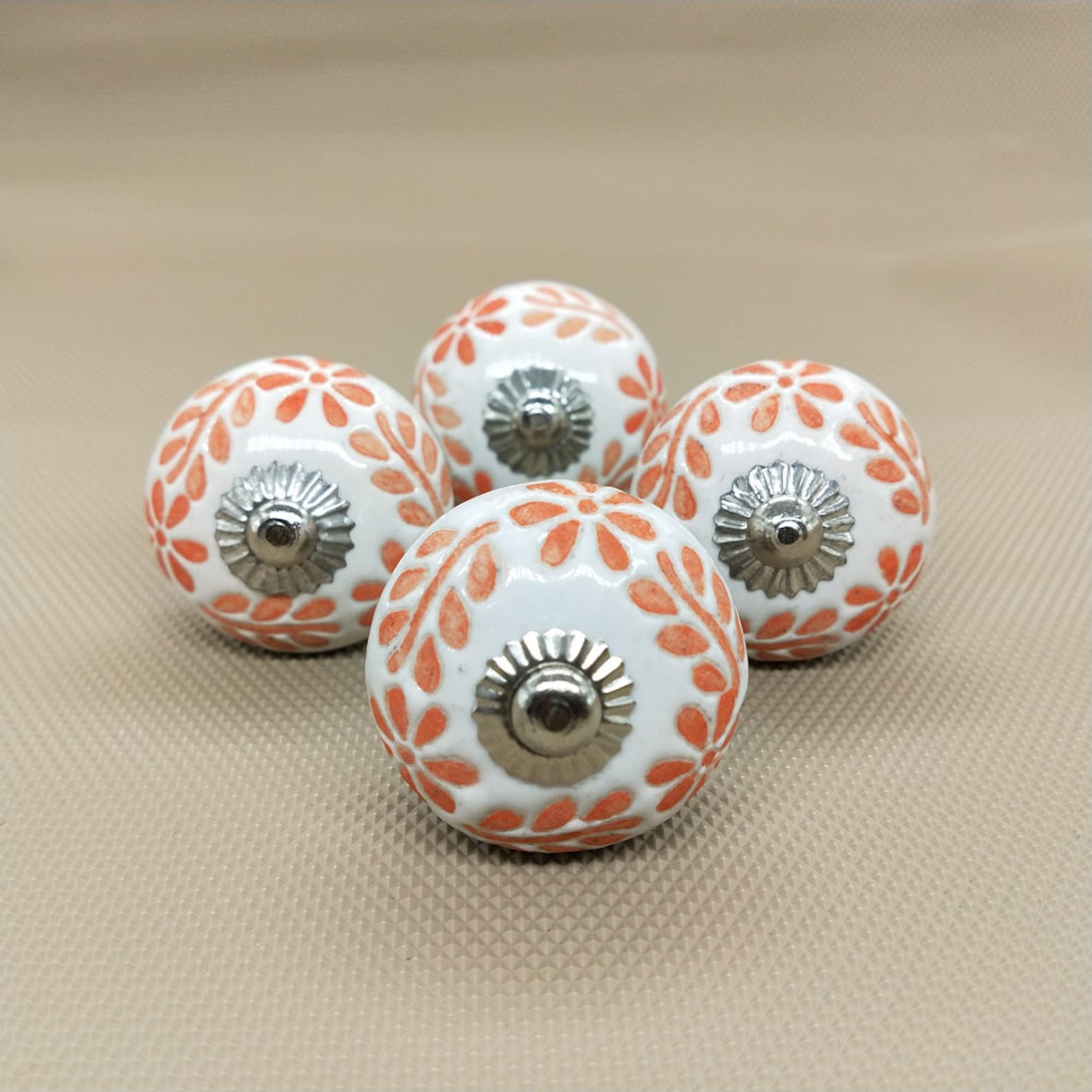 Orange and White Embossed Floral Round Shape Hand Painted - Etsy