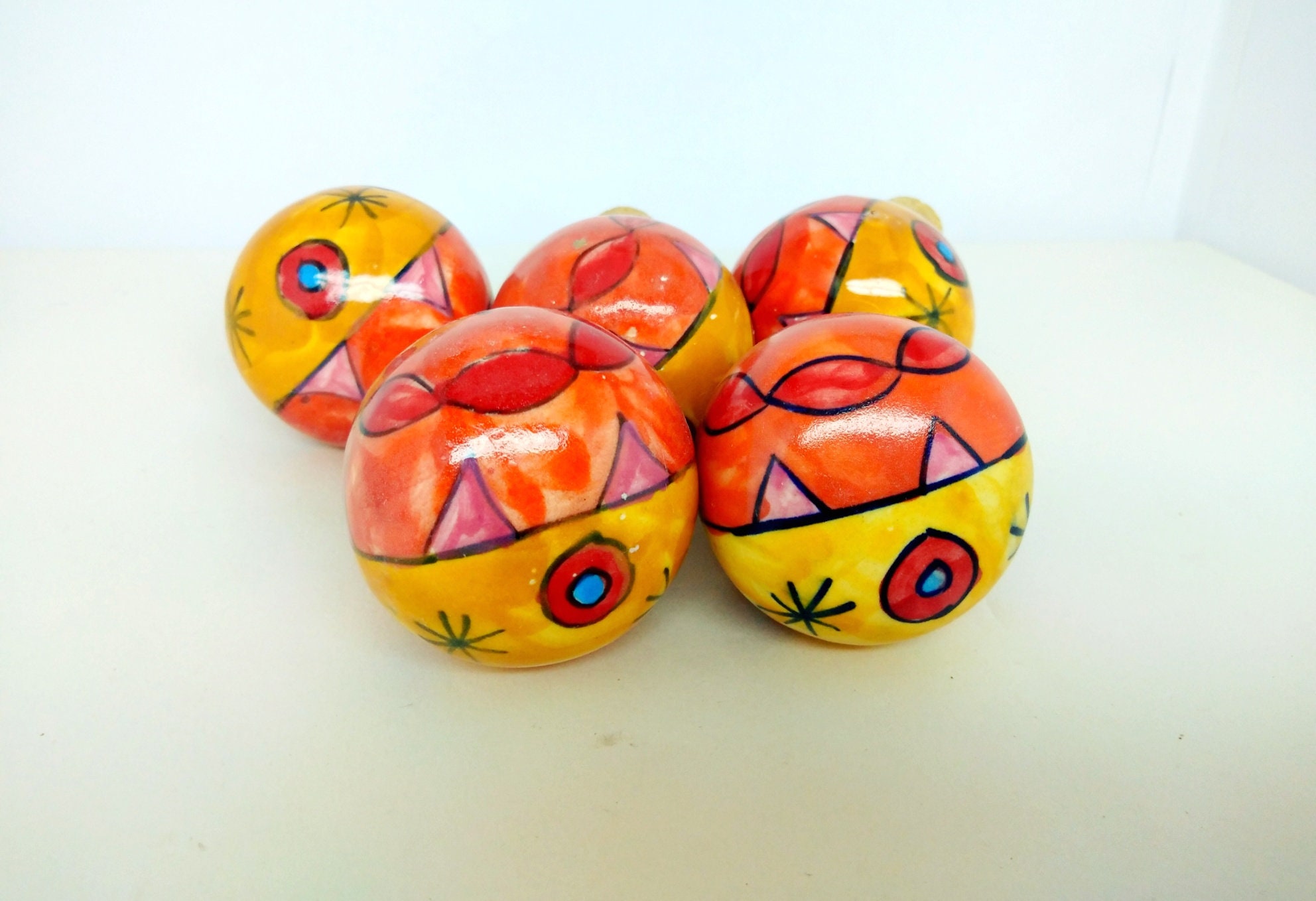 Ceramic Hand Painted Round Shape Combination of Printed Yellow - Etsy ...