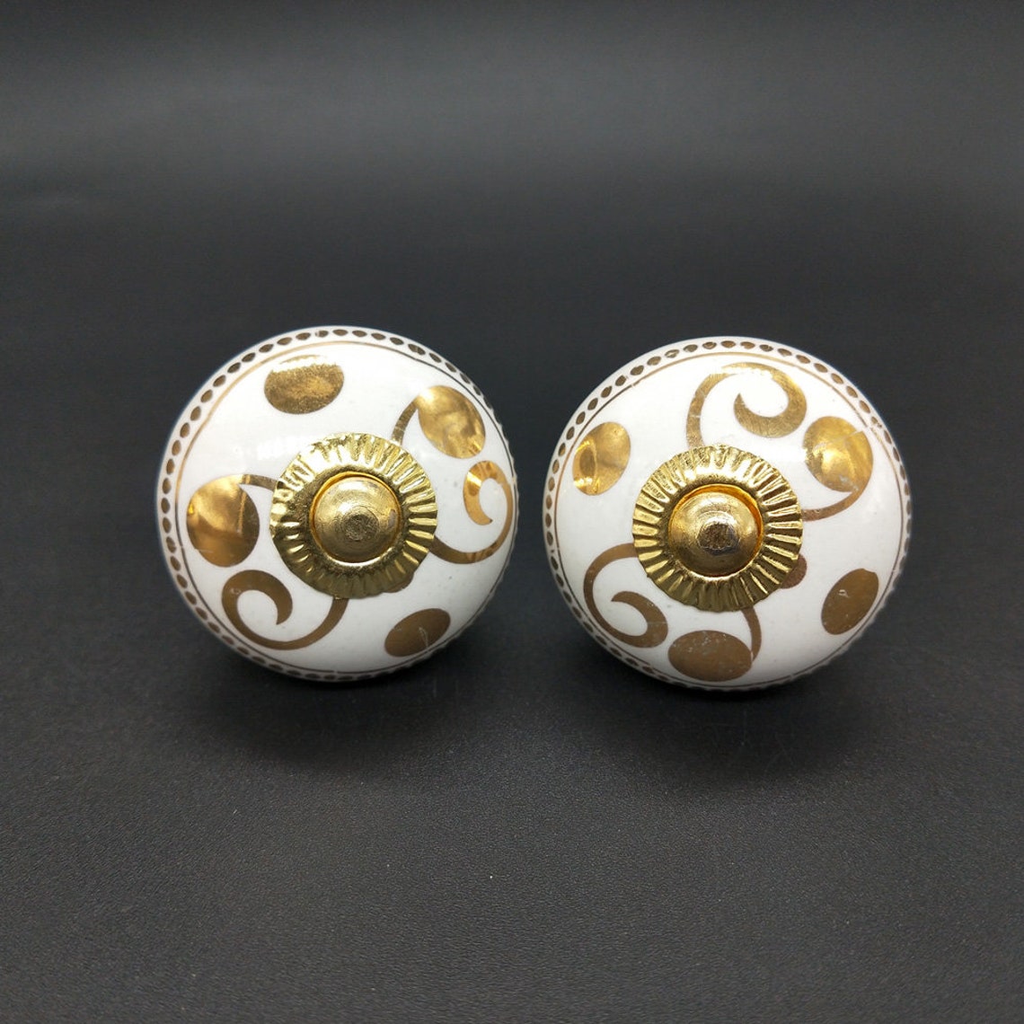 Premium Quality White and Golden Round Shape Ceramic Knobs for ...