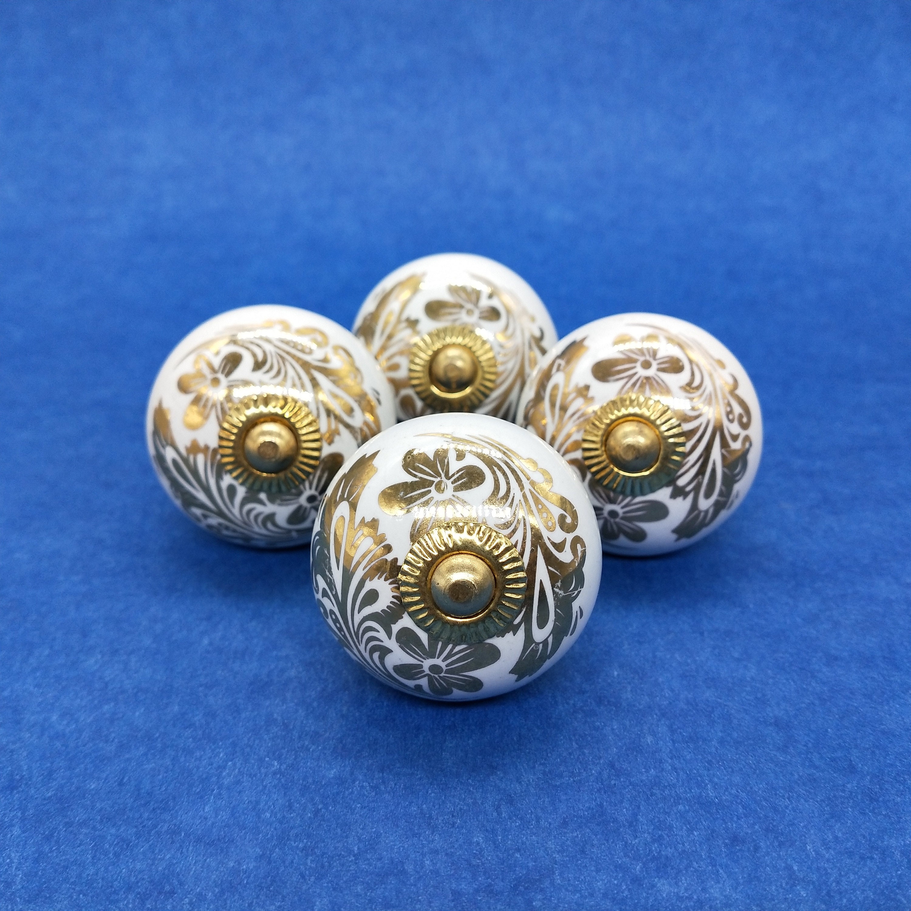 Premium Quality White and Golden Round Shape Ceramic Knobs for | Etsy