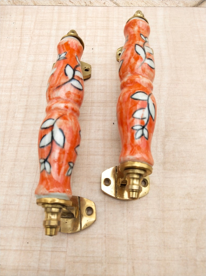 Set of 2 Ceramic Cabinet Handles With Brass Accessories 7 - Etsy