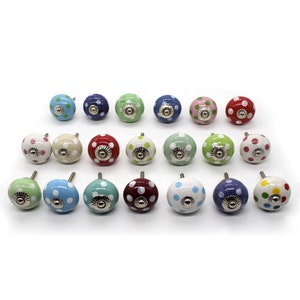 Assorted Round Multi Color Dotted Designed Ceramic Knobs, Drawer Pulls Artistic Cabinet Knob and ...