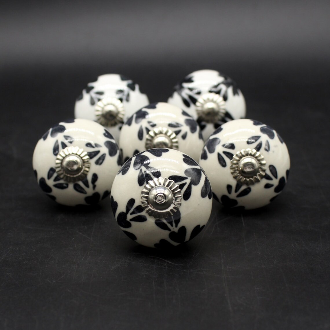 Black and White Round Shape Hand Painted Ceramic Knobs / - Etsy