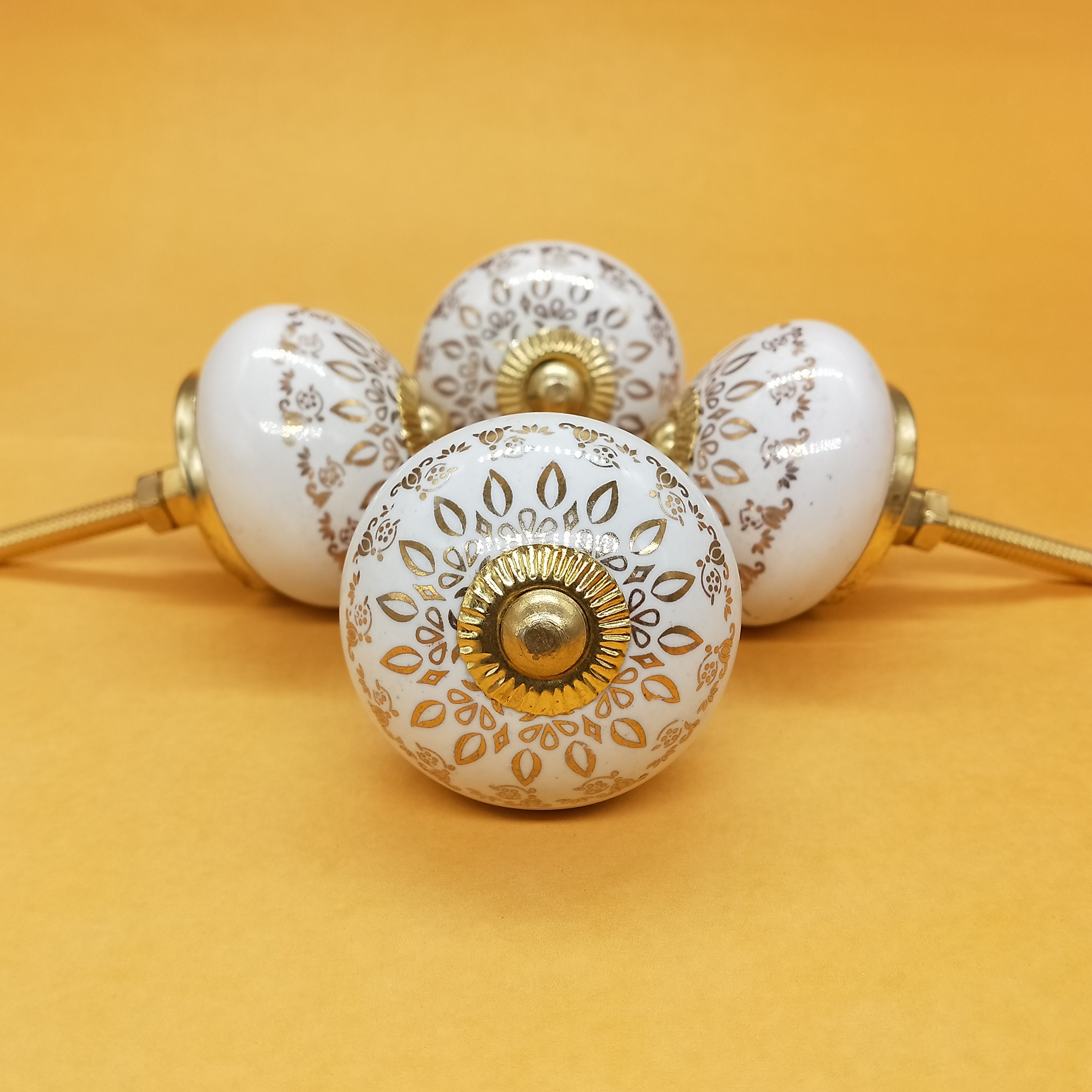 Premium Quality White and Golden Round Shape Ceramic Knobs for - Etsy