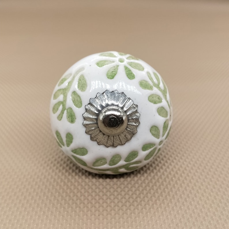 Green and White Embossed Floral Round Shape Hand Painted - Etsy