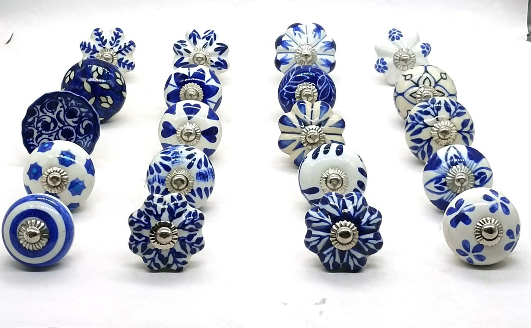 Assorted Blue and White Cabinet Knobs / Various Pattern Mix Size ...