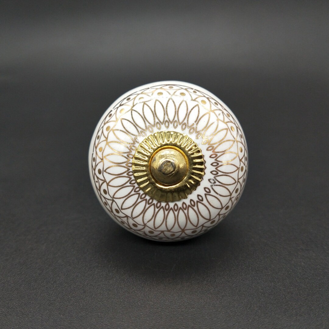 Premium Quality White and Golden Round Shape Ceramic Knobs for ...