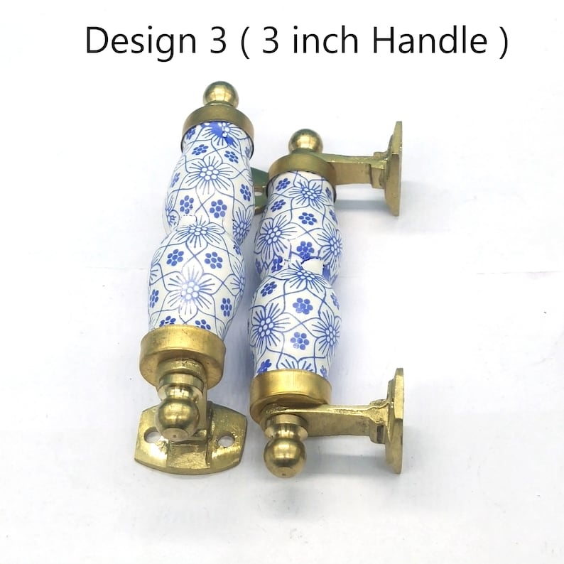 Blue and White Flower Pattern Brass Accessories Handles in Different ...