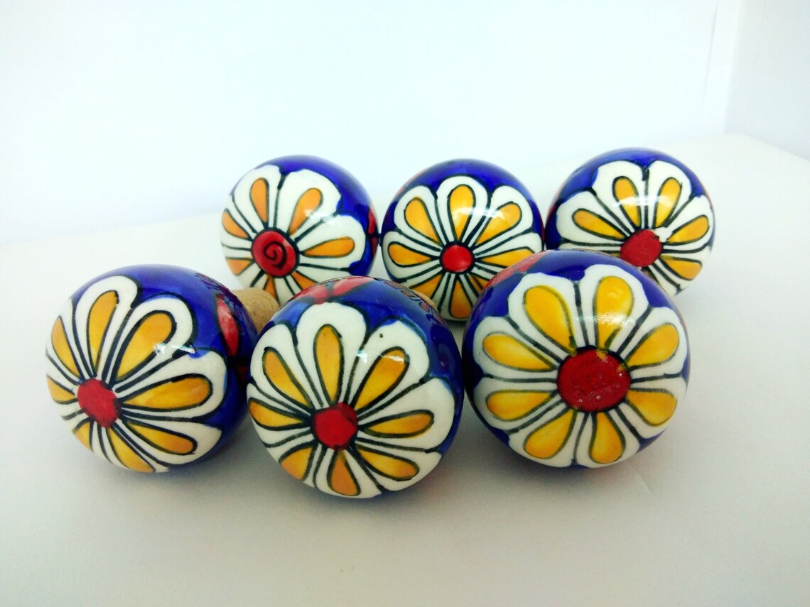 Ceramic Hand Painted Round Shape Combination of Floral Yellow | Etsy