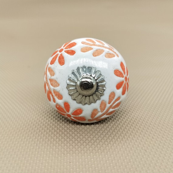 Orange and White Embossed Floral Round Shape Hand Painted - Etsy