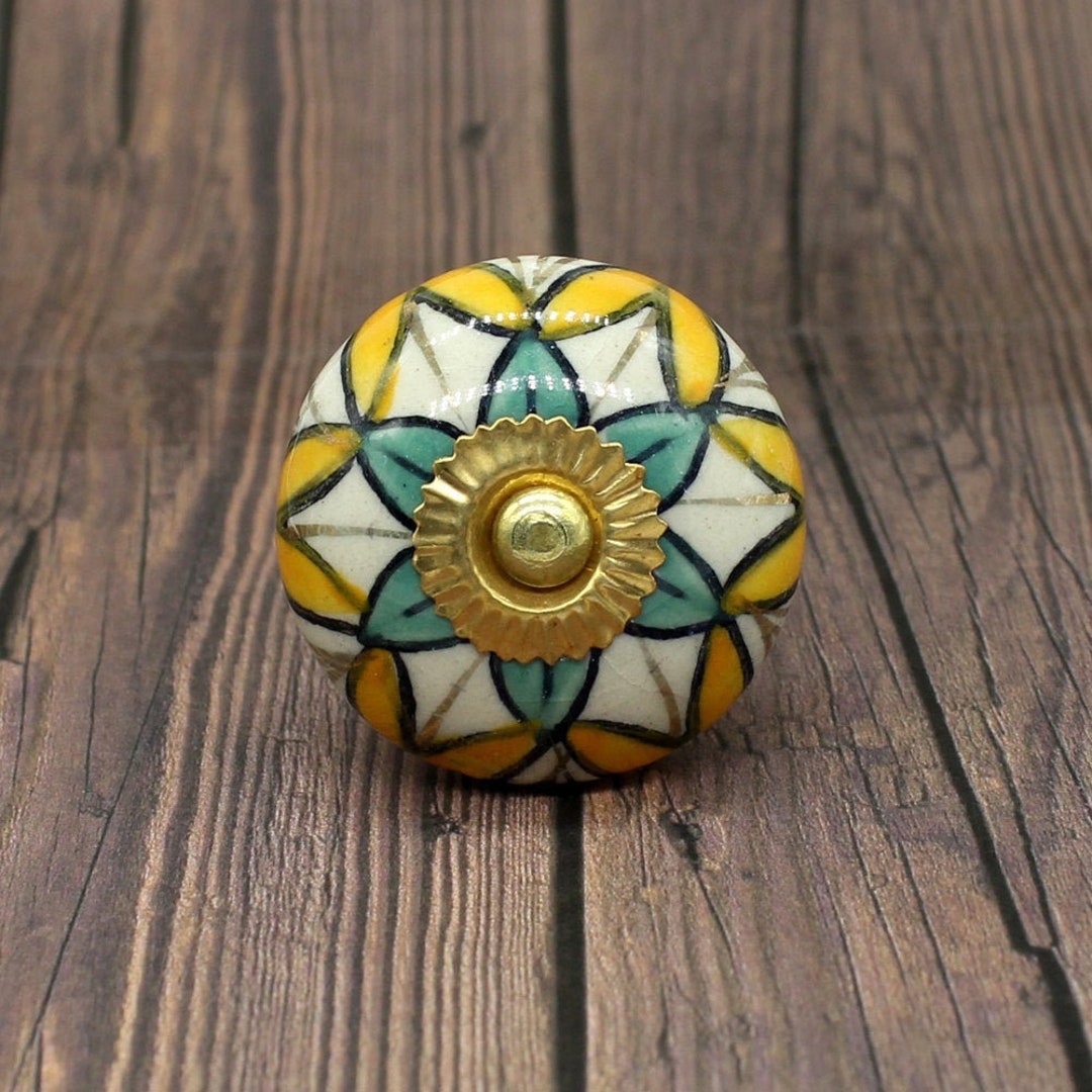 Multi Color Floral Round Shape Hand Painted Ceramic Knobs / Ceramic ...