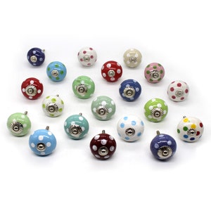 Assorted Round Multi Color Dotted Designed Ceramic Knobs, Drawer Pulls Artistic Cabinet Knob and ...