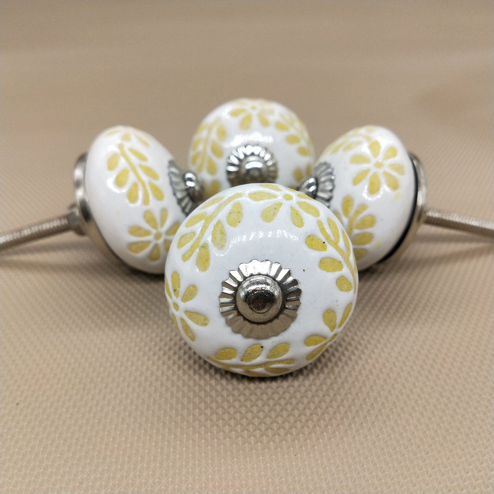 Yellow and White Embossed Floral Round Shape Hand Painted | Etsy