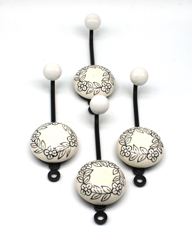 Floral Designed Ceramic Hook Handpainted Hooks Bathroom Hooks | Etsy