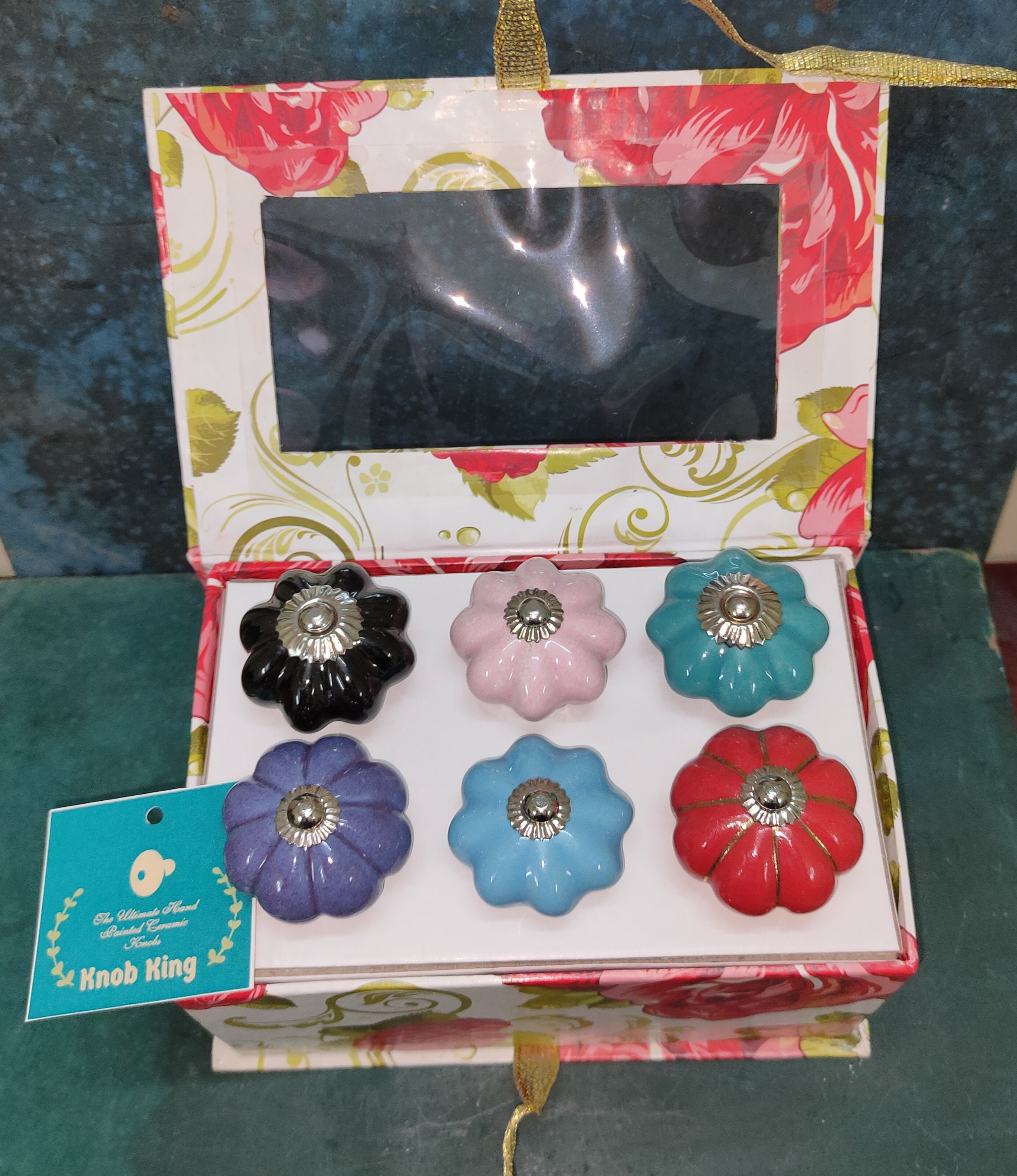 Set of 6 Beautiful Flower Ceramic Hand Painted Knobs, Colorful Knobs ...