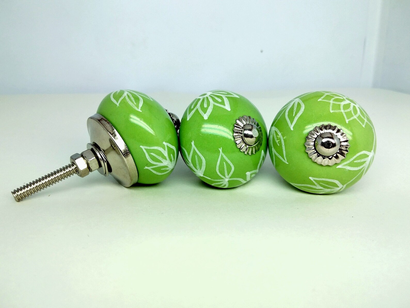 Shamrock Green Round Shape Hand Painted Ceramic Knob, Hand Painted Ceramic Knob, Decorative ...