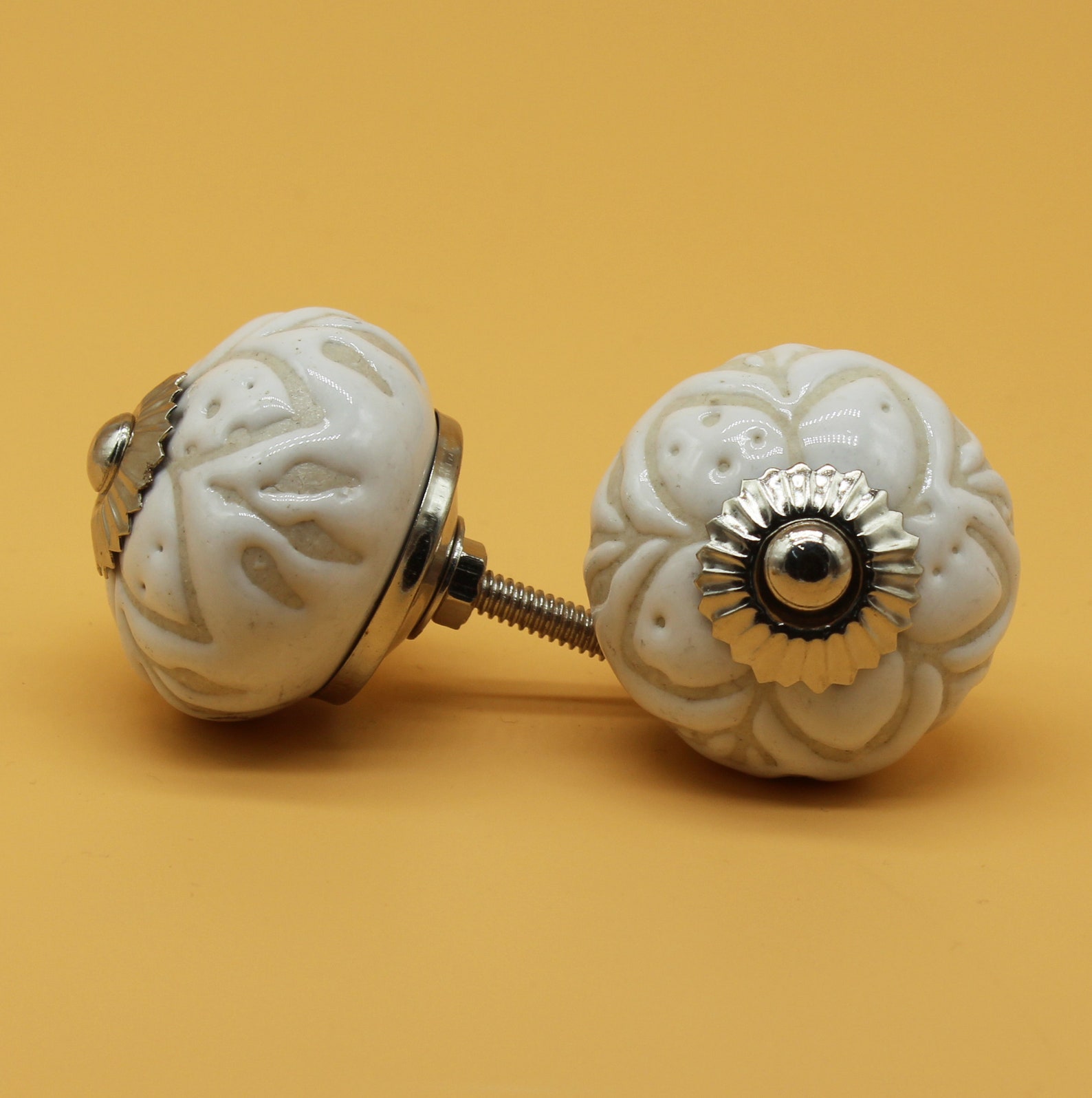 Large Round Shape Crater Knob, Large White Artistic Cabinet Knob and ...