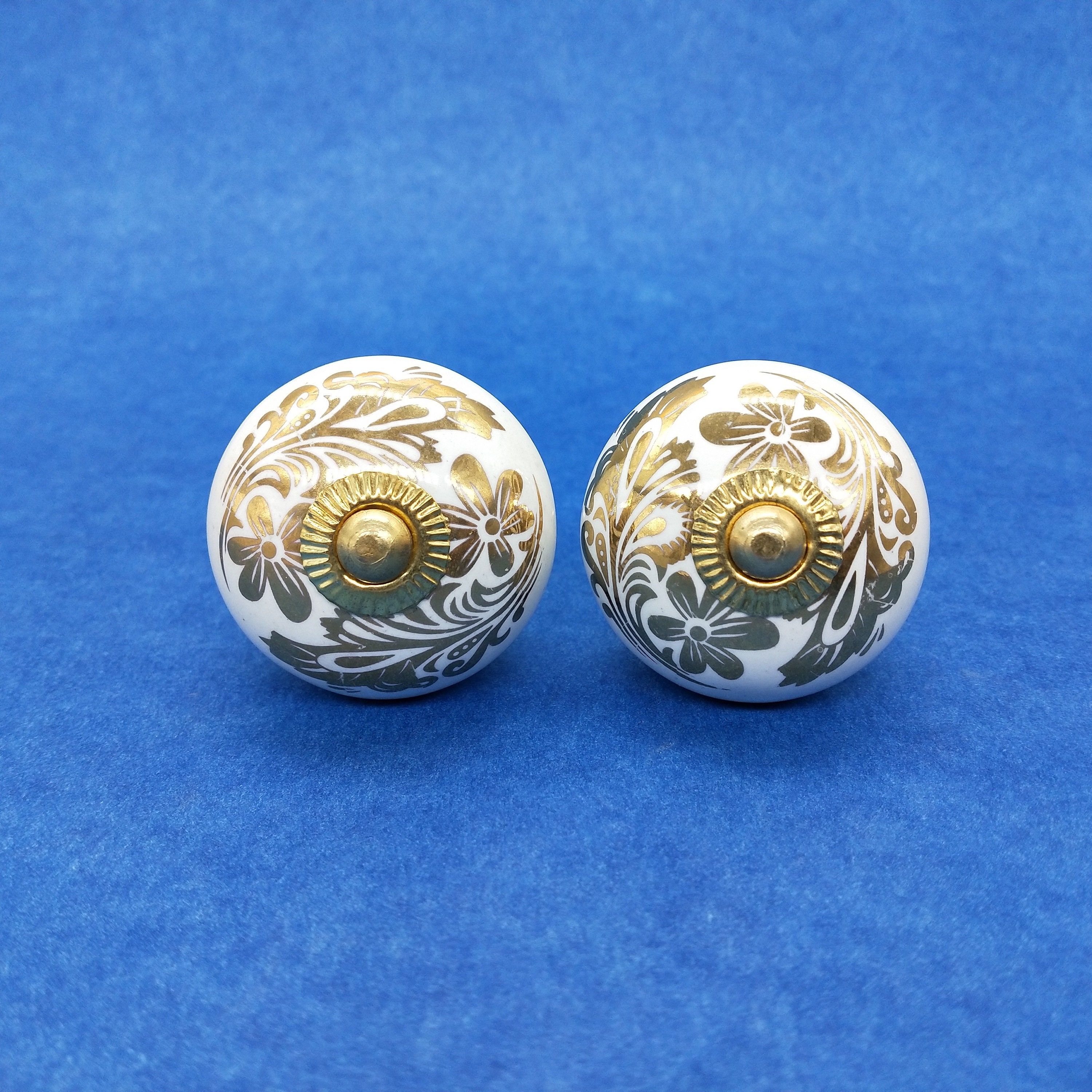 Premium Quality White and Golden Round Shape Ceramic Knobs for | Etsy