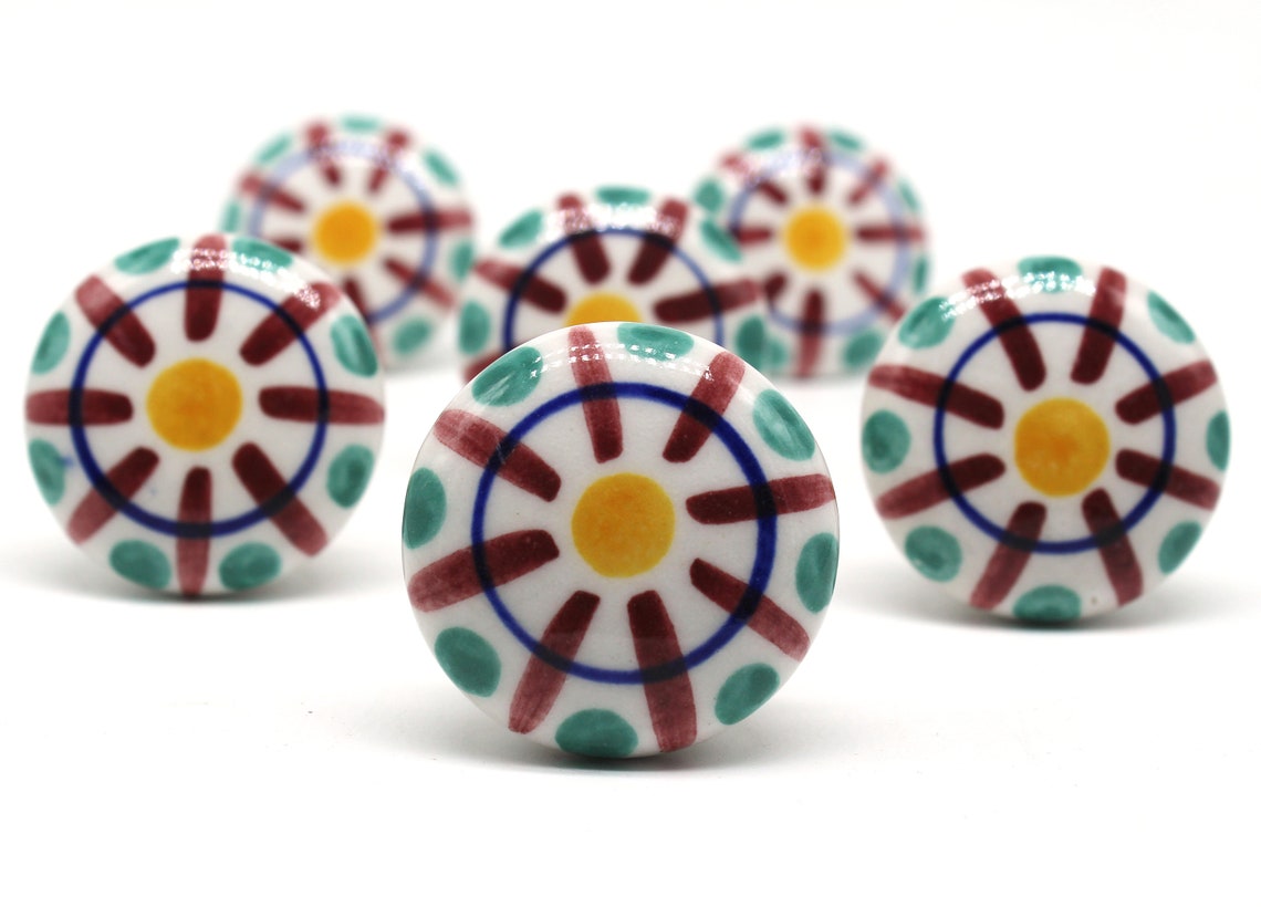 Flat Round Shape Hand Painted Ceramic Knob Hand Painted - Etsy