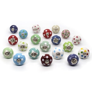 Assorted Round Multi Color Dotted Designed Ceramic Knobs, Drawer Pulls Artistic Cabinet Knob and ...
