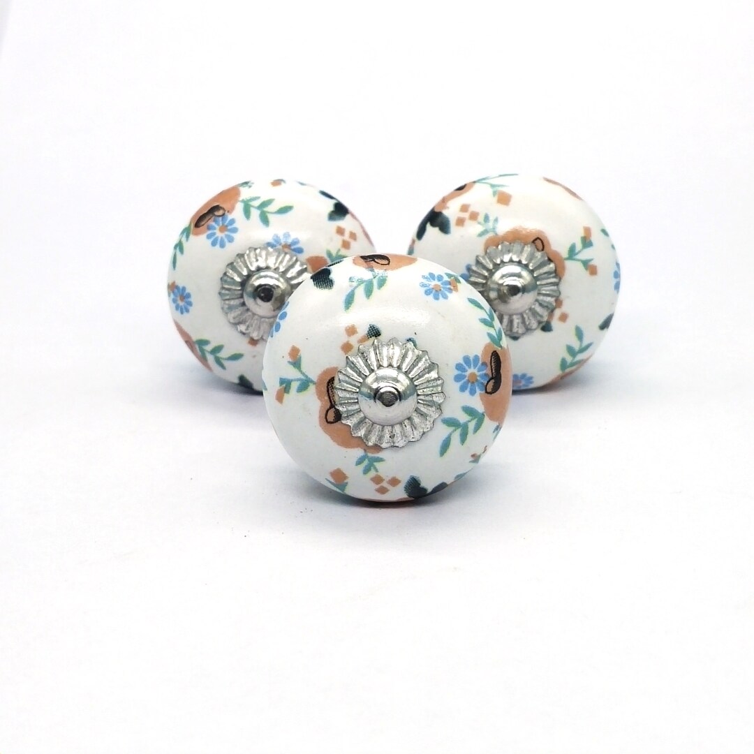 Ceramic Round Shape Miniature Floral Design on White Hand Painted ...