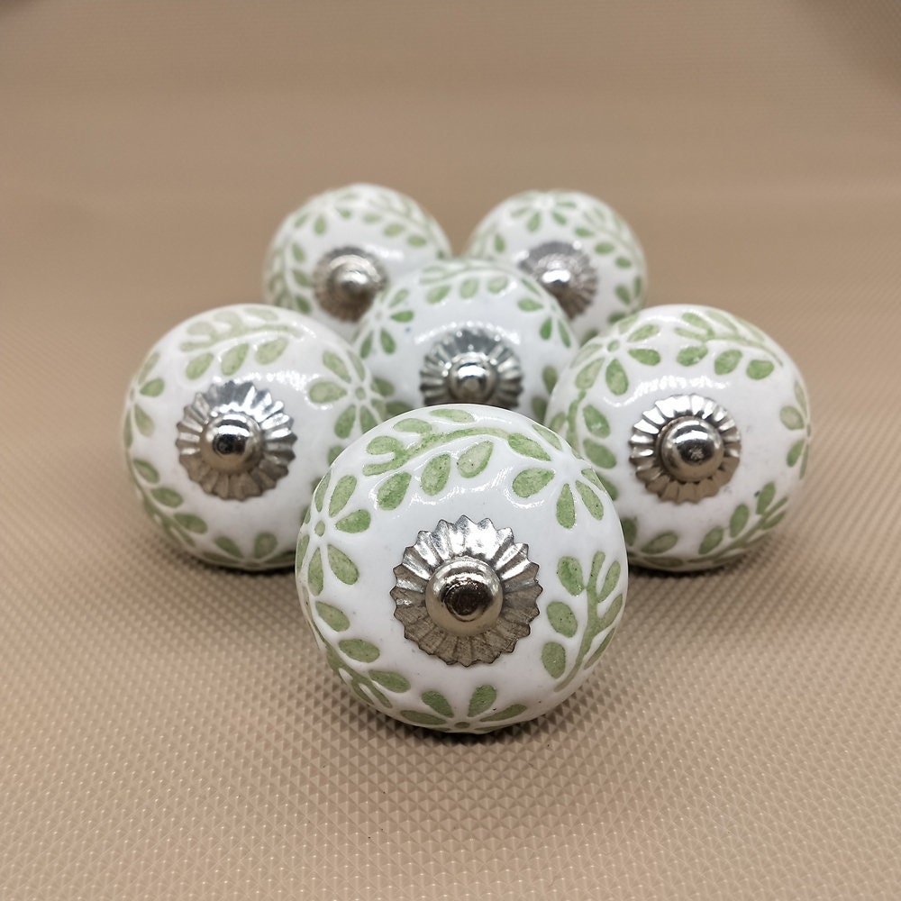 Green and White Embossed Floral Round Shape Hand Painted - Etsy UK