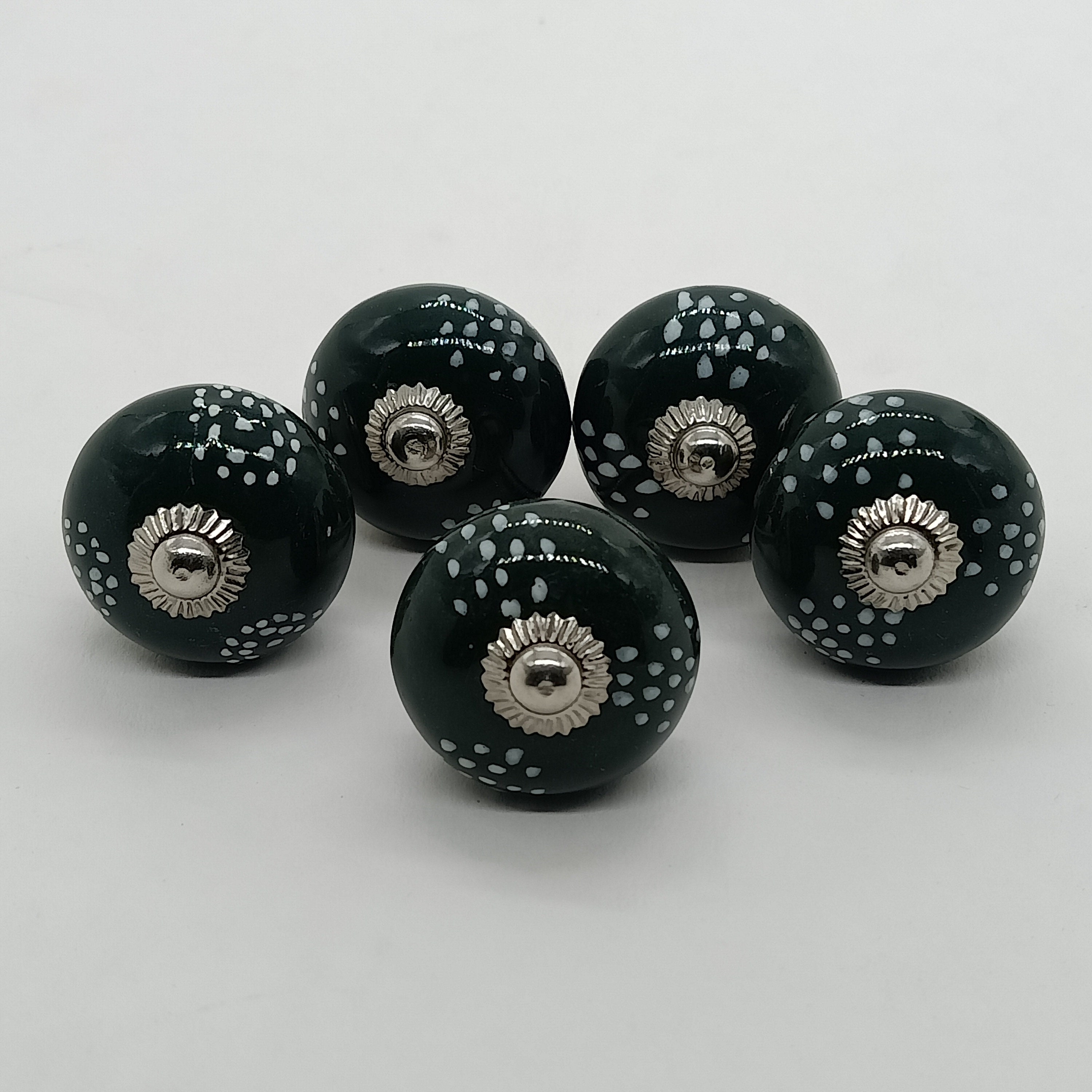 Green and White Floral Round Shape Hand Painted Ceramic Knobs | Etsy