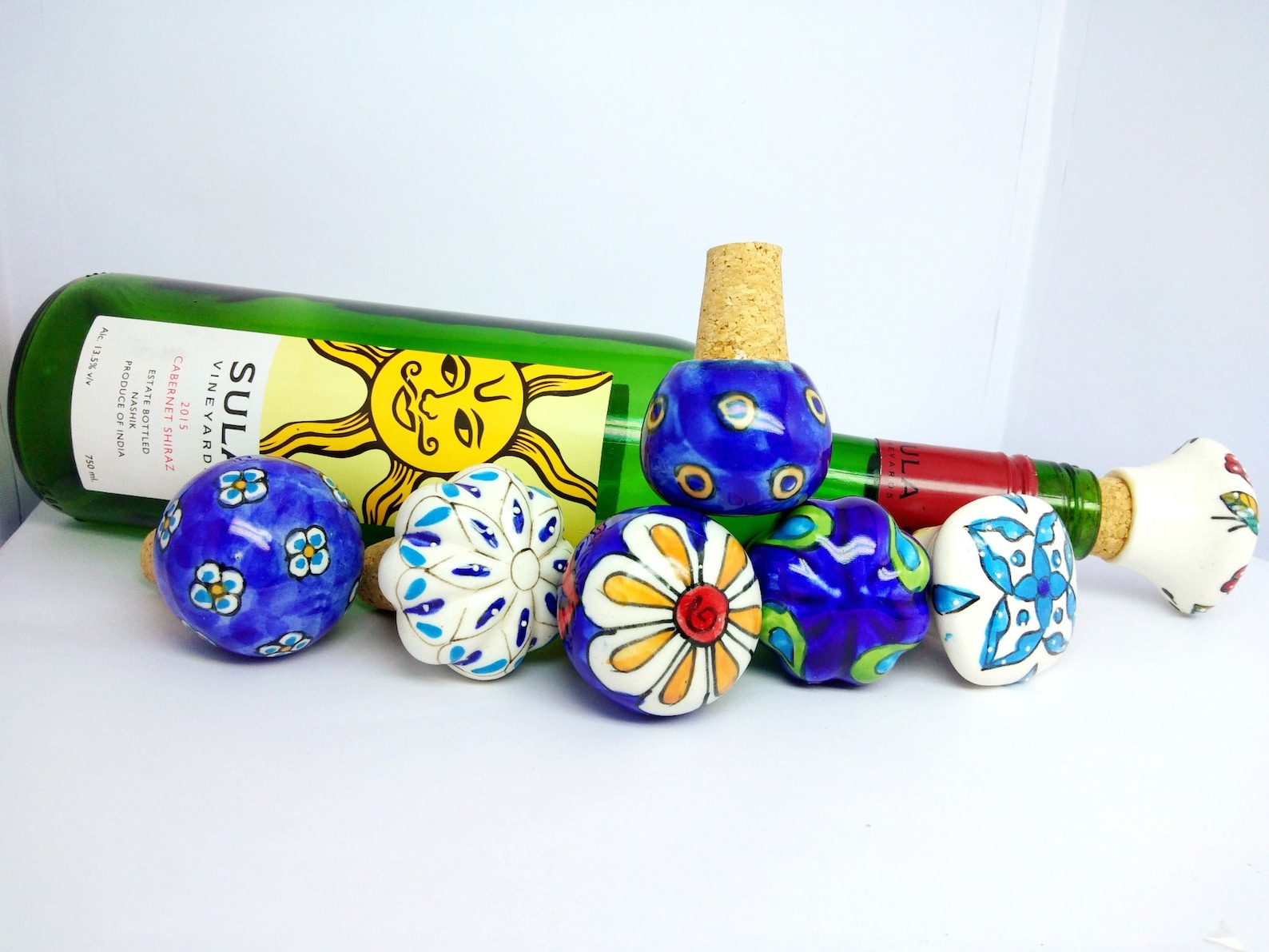 Ceramic Hand Painted Assorted Wine Bottle Stopper Bottle | Etsy