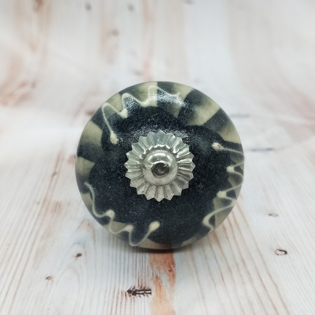 Grey and Beige Knob Round Shape Hand Painted Ceramic Knob, Decorative ...