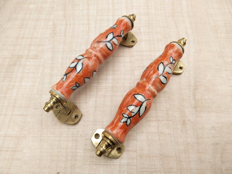Set of 2 Ceramic Cabinet Handles With Brass Accessories 7 - Etsy