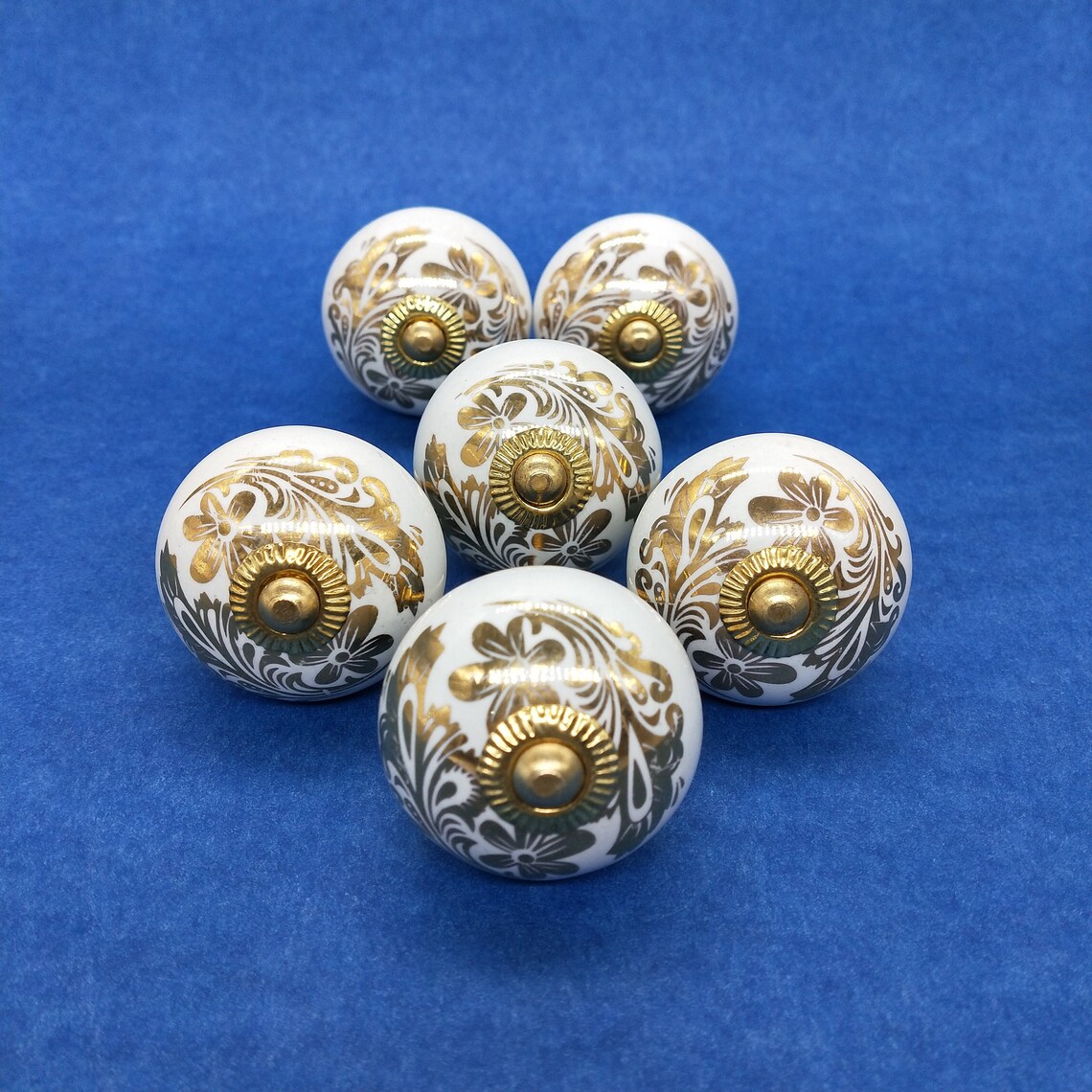Premium Quality White and Golden Round Shape Ceramic Knobs for | Etsy