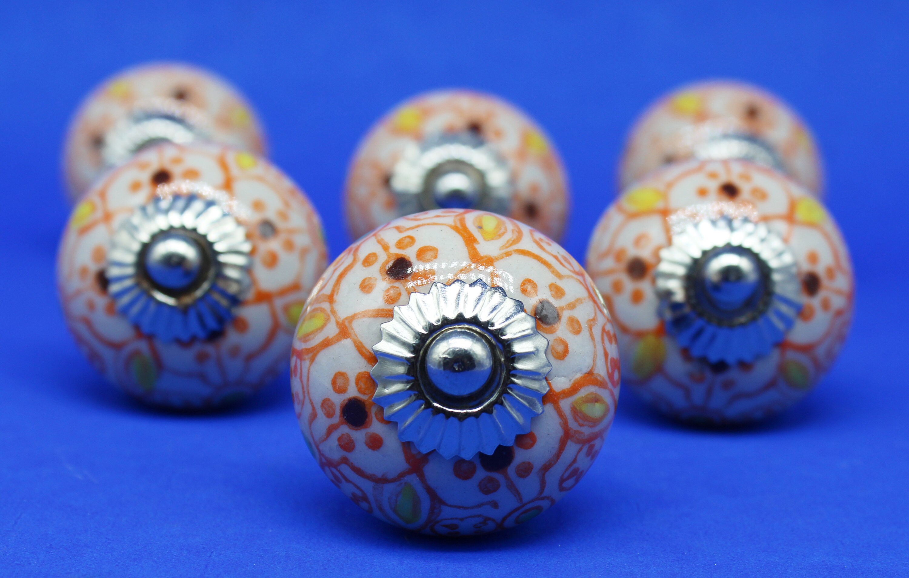 Large round shape Crater Knob Large White with Orange | Etsy