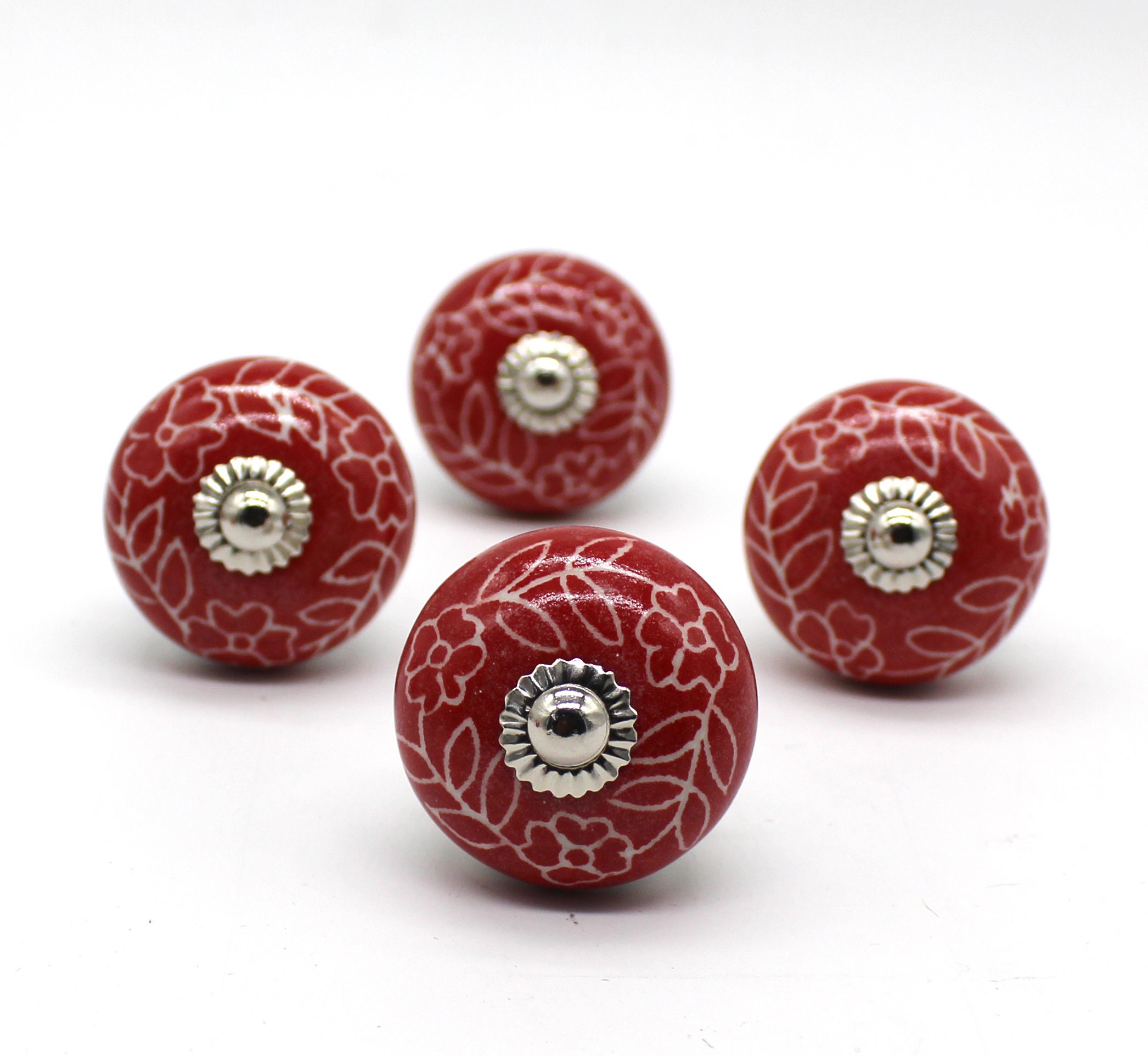 Large Round Shape Crater Knob Large Printed Red Artistic - Etsy