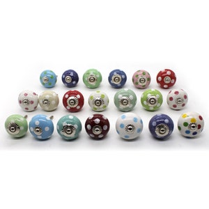 Assorted Round Multi Color Dotted Designed Ceramic Knobs, Drawer Pulls Artistic Cabinet Knob and ...