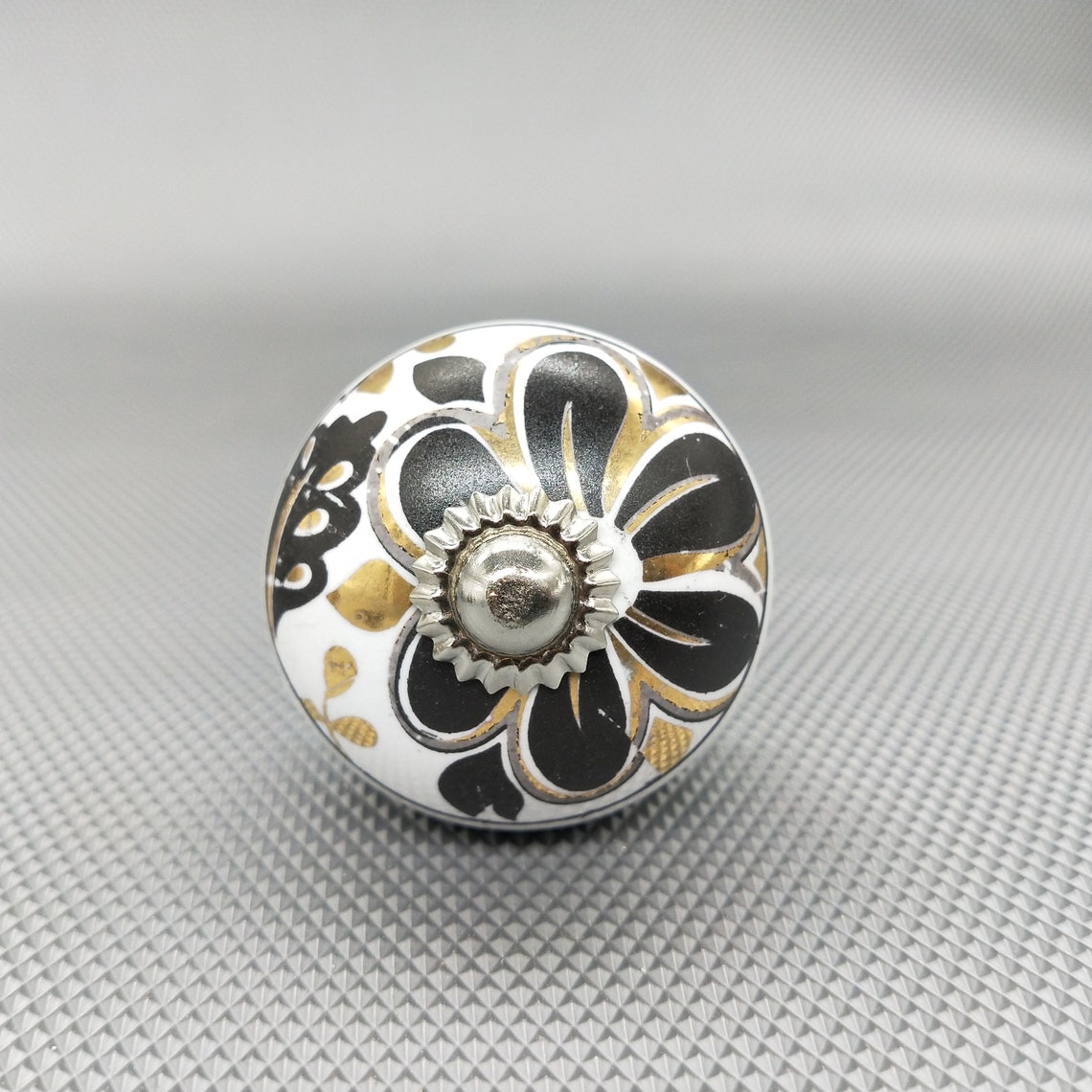 Premium Ceramic Knob With Black Floral Design and Golden | Etsy