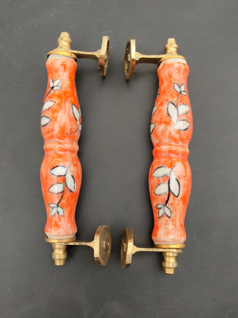 Set of 2 Ceramic Cabinet Handles With Brass Accessories 7 - Etsy