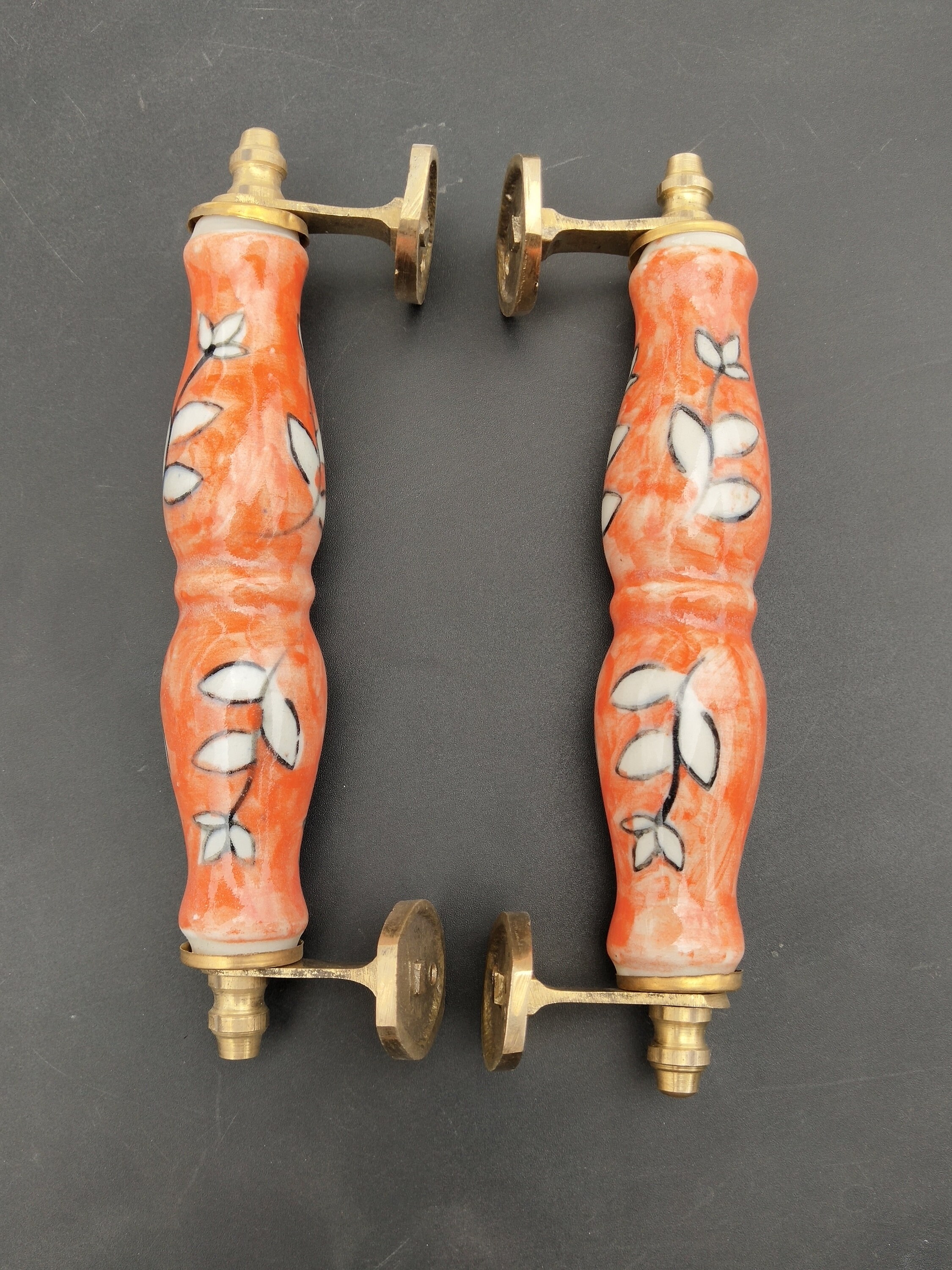 Set of 2 Ceramic Cabinet Handles with Brass Accessories 7 | Etsy