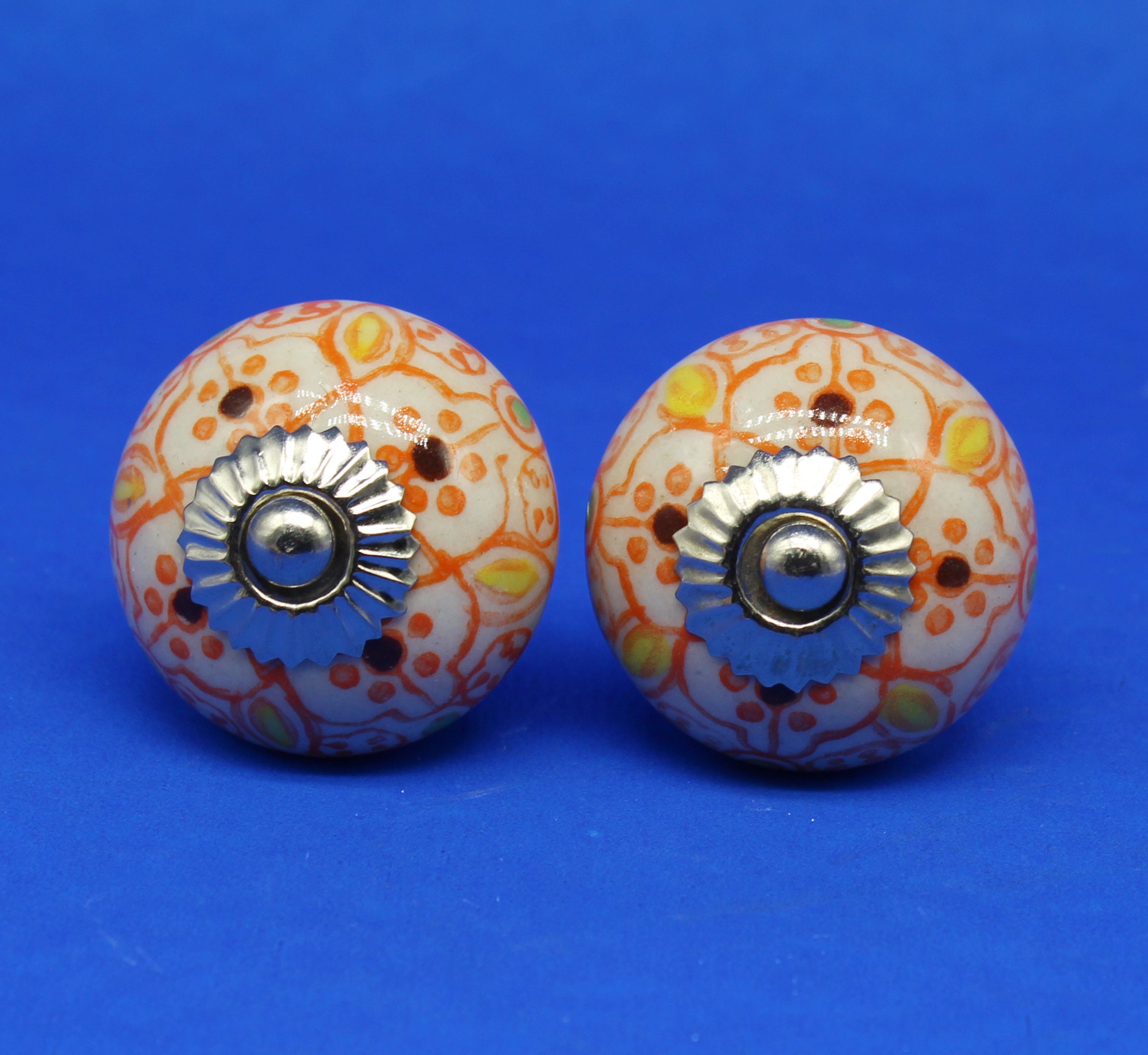 Large round shape Crater Knob Large White with Orange | Etsy