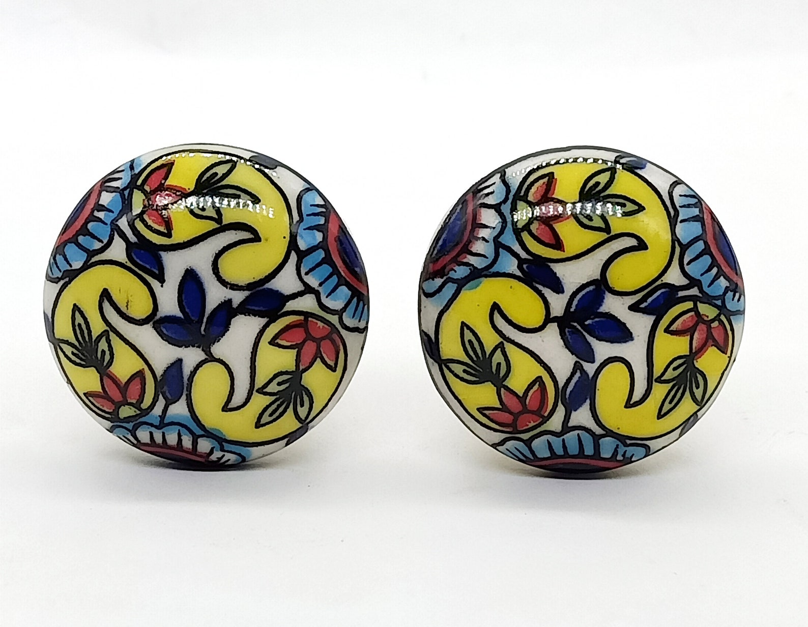 Multi Color Flat Head Round Shape Ceramic Drawer Pulls/ | Etsy