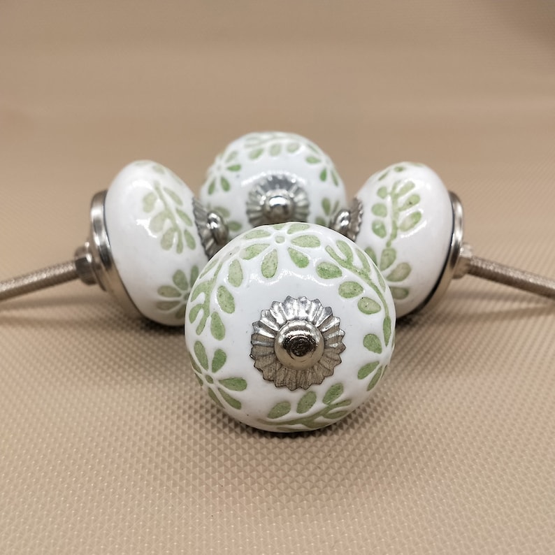 Green and White Embossed Floral Round Shape Hand Painted - Etsy