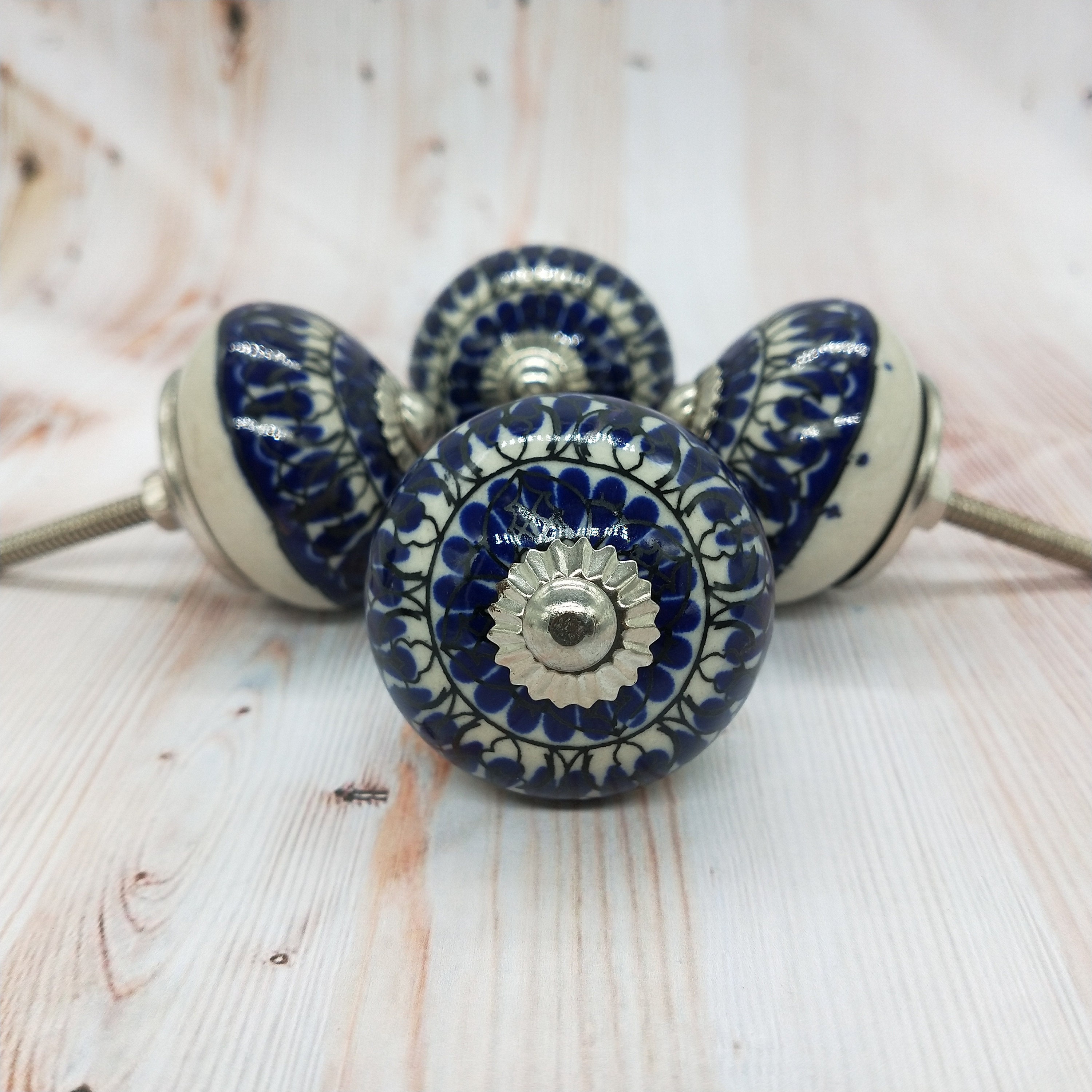 Blue and Beige Knob Round Shape Hand Painted Ceramic Knob - Etsy