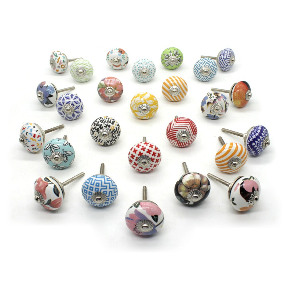 Knob King Designed Assorted Multi Color Round Shape Floral - Etsy