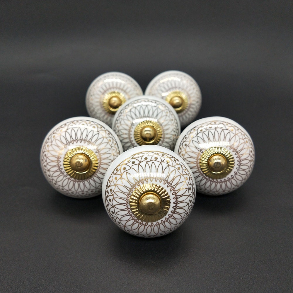 Premium Quality White and Golden Round Shape Ceramic Knobs for - Etsy