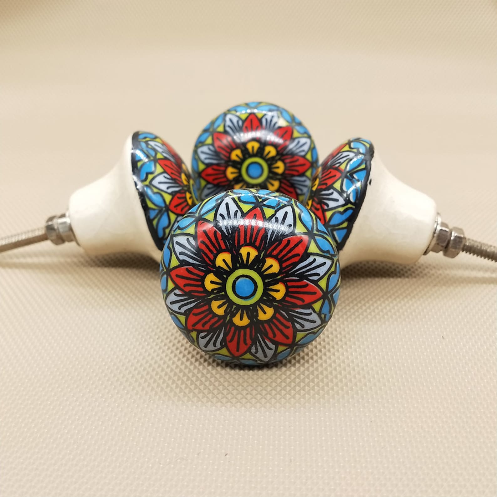 Colorful Floral Hand Painted Ceramic Knob / Unique Ceramic - Etsy