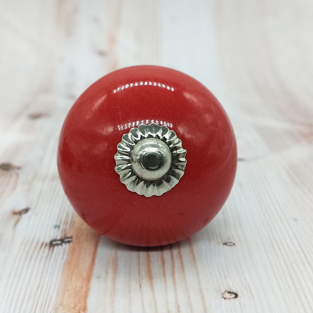Cherry Red Hand Painted Round Shape Ceramic Knobs / Ceramic Drawer ...
